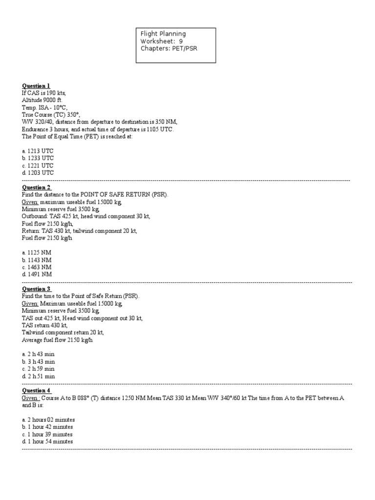 Flight Planning Worksheet Questions | PDF | Aerospace | Aviation