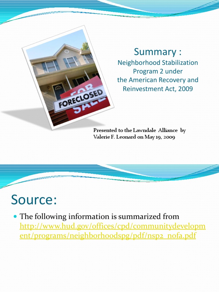 Summary:: Neighborhood Stabilization Program 2 Under The American ...