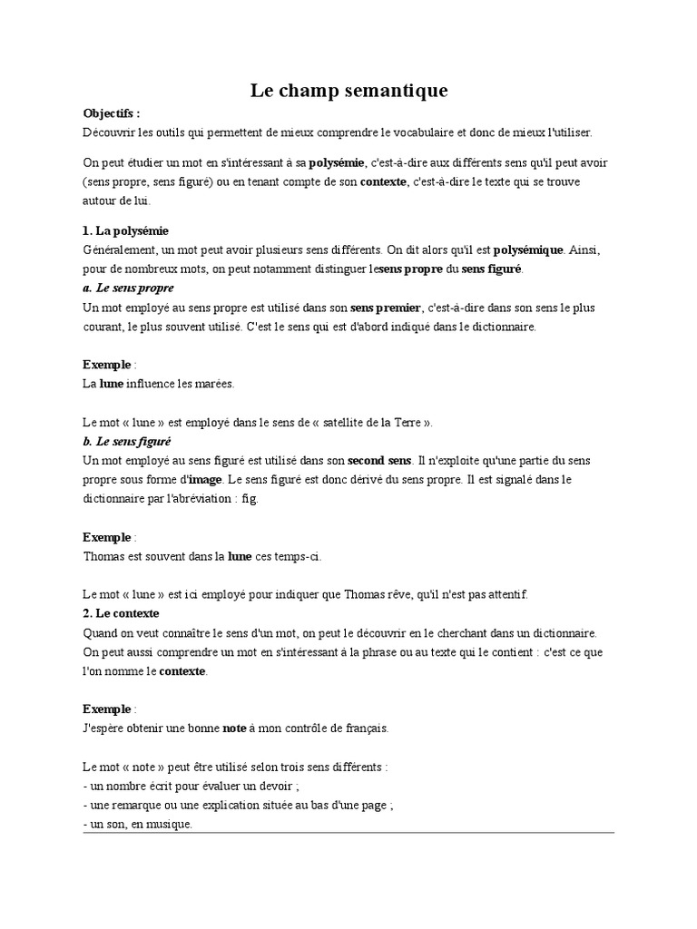 Le Champ Semantique | Télécharger gratuitement PDF | Définition ...