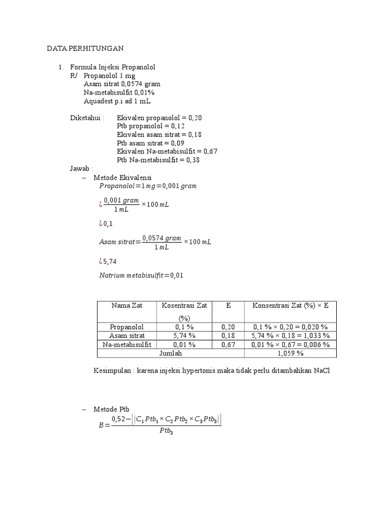 Data Perhitungan Tonisitas | PDF