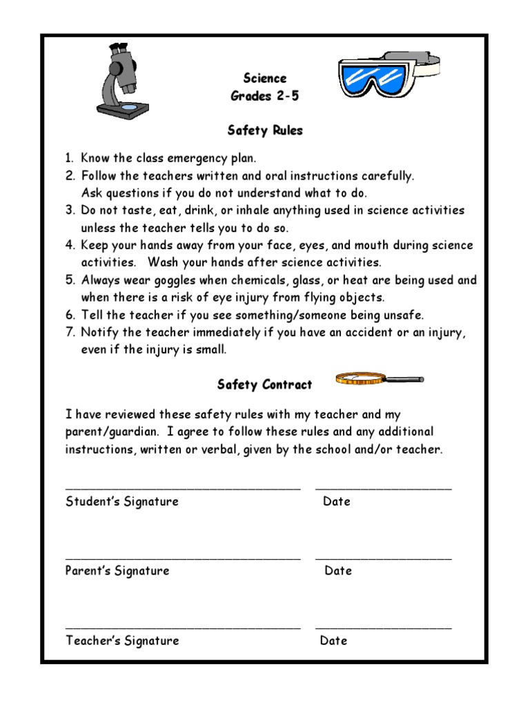 Science Safety Rules for Grades 2-5 | PDF | Wellness
