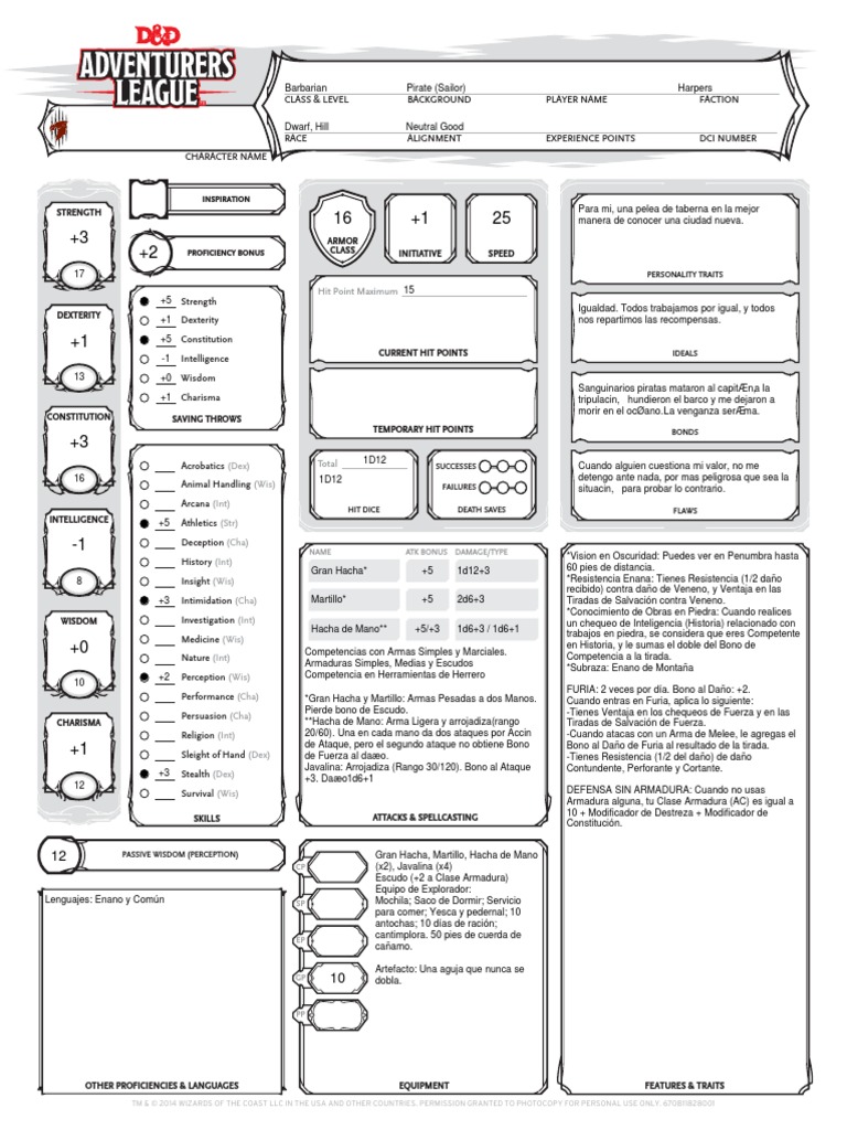 Hoja Rellenable Ingles 5th DnD | Equipamiento militar | Tecnología militar