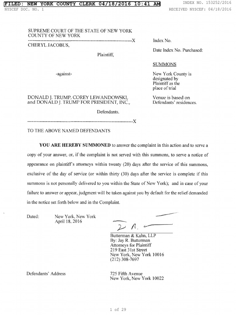 2016-04-18 Cheri Jacobus Lawsuit Against Trump and Lewandowski | PDF ...