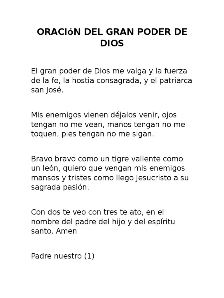 Oracion Del Gran Poder de Dios | PDF | Oración | Religiones ...