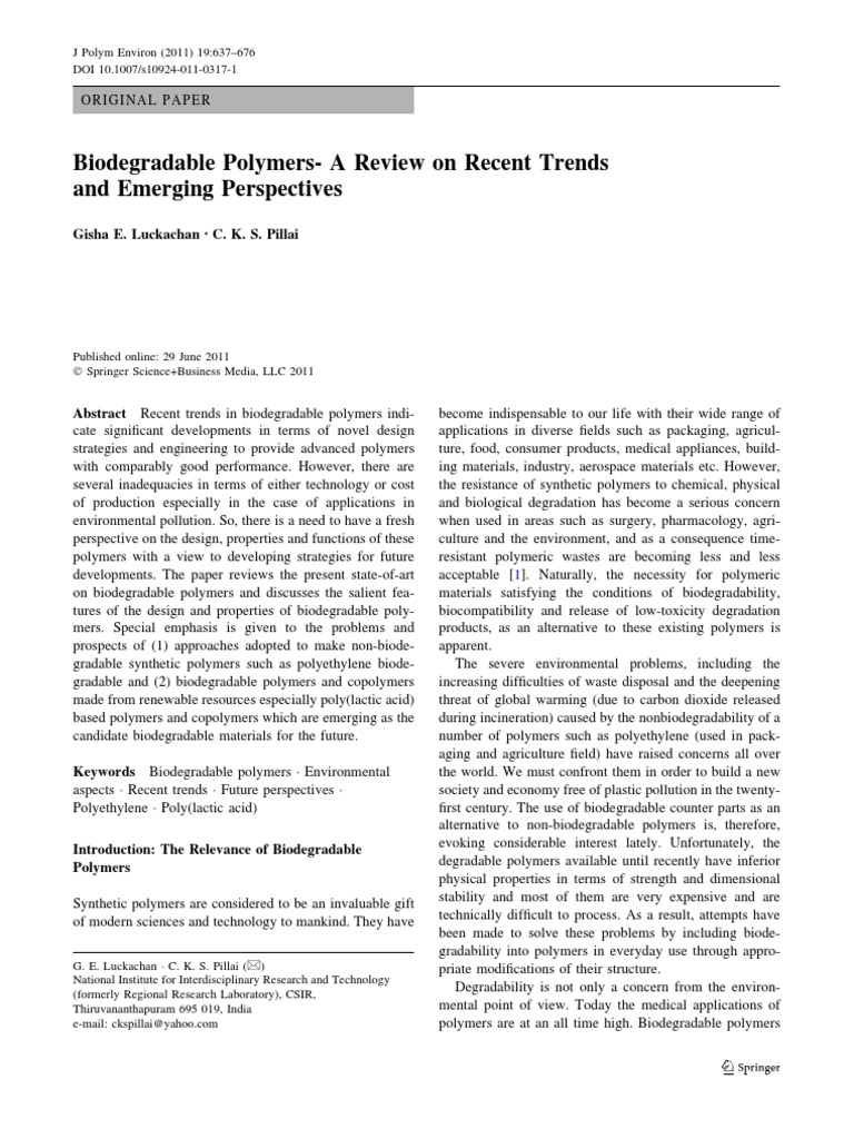 Articulo Biodegradable Polymers - A Review On Recent Trends and ...