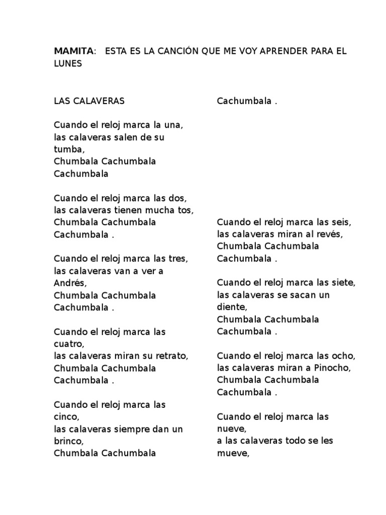 Canción Infantil: Las Calaveras | PDF | Arte | Poesía