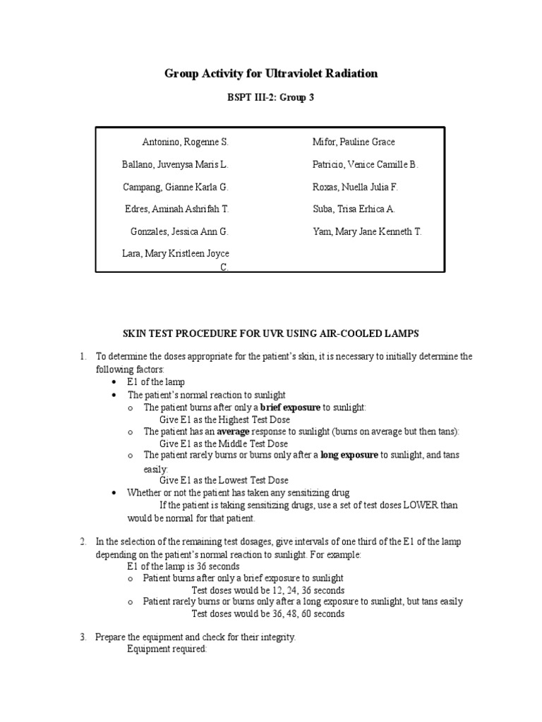 Skin Test Procedure For UVR | PDF | Dose (Biochemistry) | Chemistry