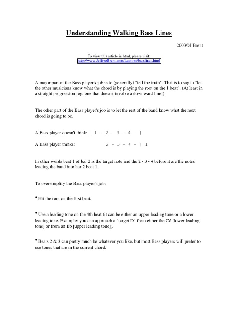Understanding Walking Bass Lines | PDF | Chord (Music) | Elements Of Music