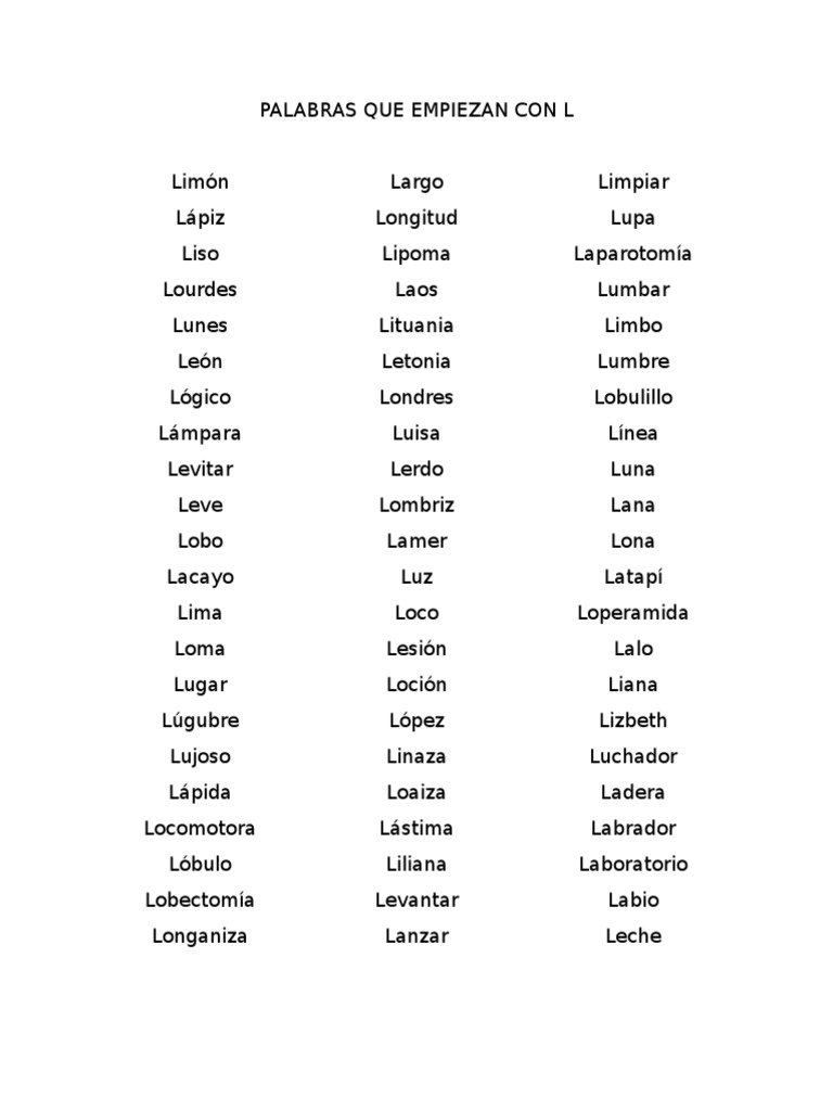 Palabras Que Empiezan Con L | PDF