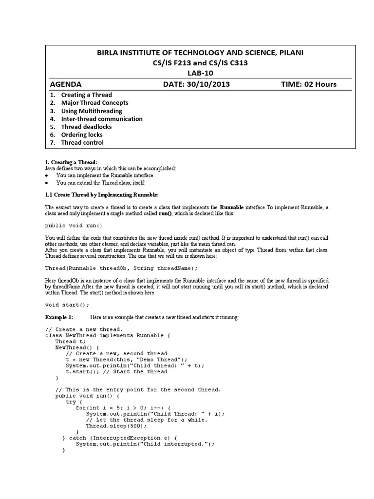 LAB 10 Thread For Java Multithreading | PDF | Method (Computer ...