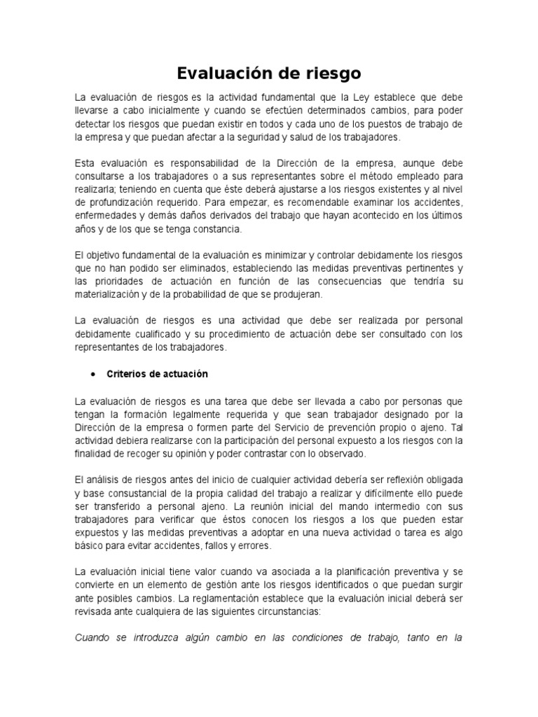 Evaluación de Riesgo | PDF | Evaluación de riesgos | Evaluación