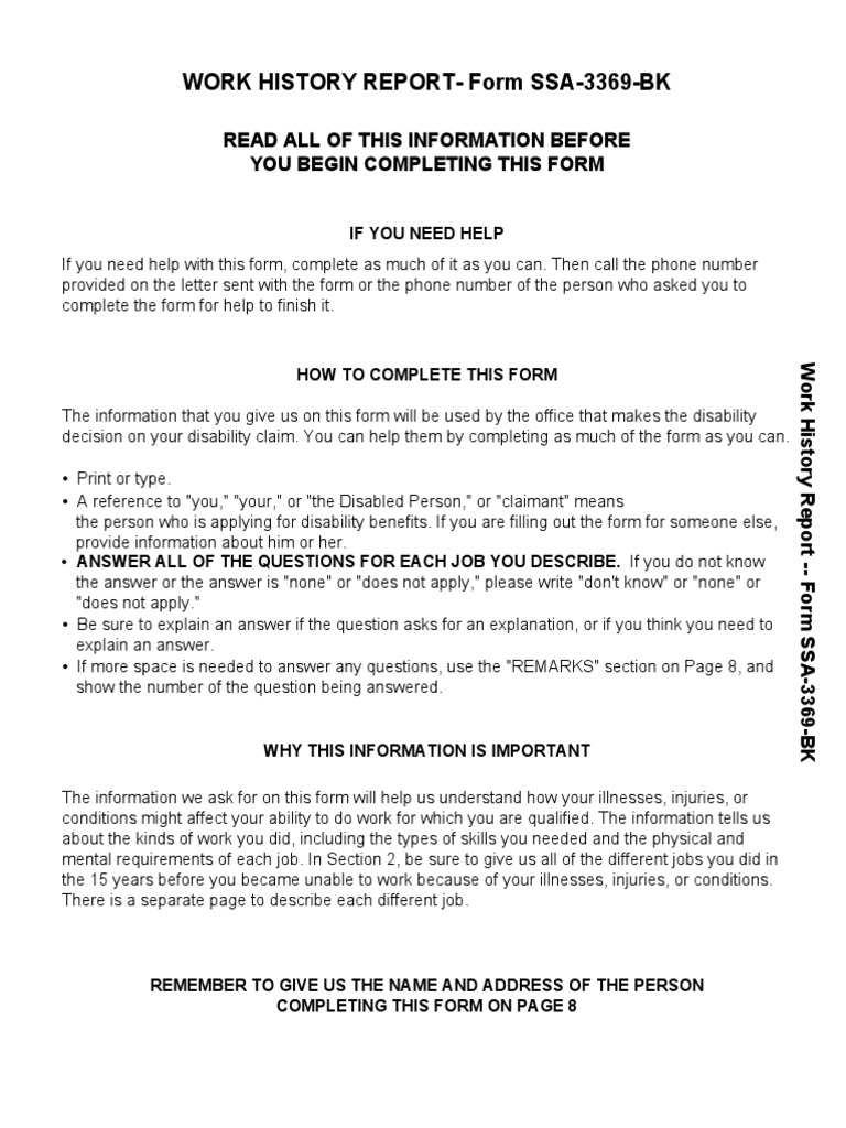 Form SSA-3369-BK | PDF | Social Security Administration | Government Of ...