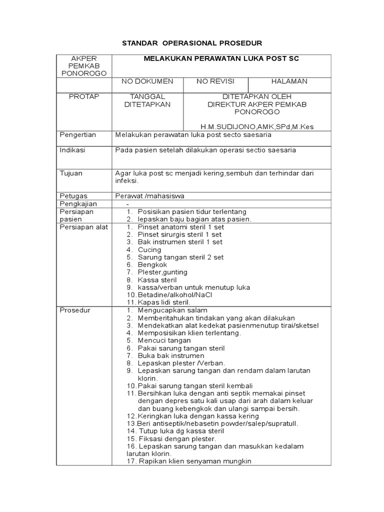 SOP Perawatan Luka Post SC | PDF
