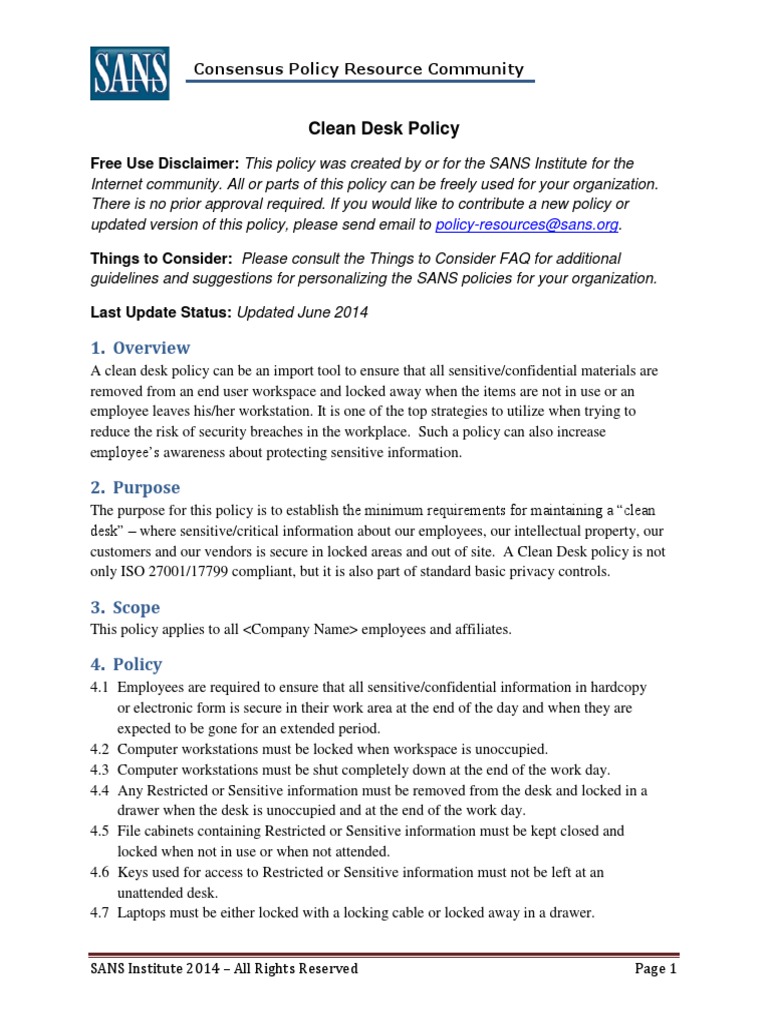 Clean Desk Policy | Download Free PDF | Information Security | Cyberspace