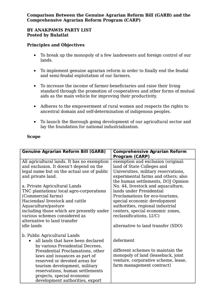 Genuine Agrarian Reform Program Vs Comprehensive Agrarian Reform ...