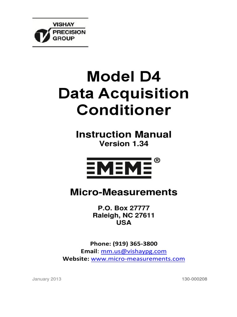 D4 Instruction Manual - Strain Gages | PDF | Usb | Electrical Connector