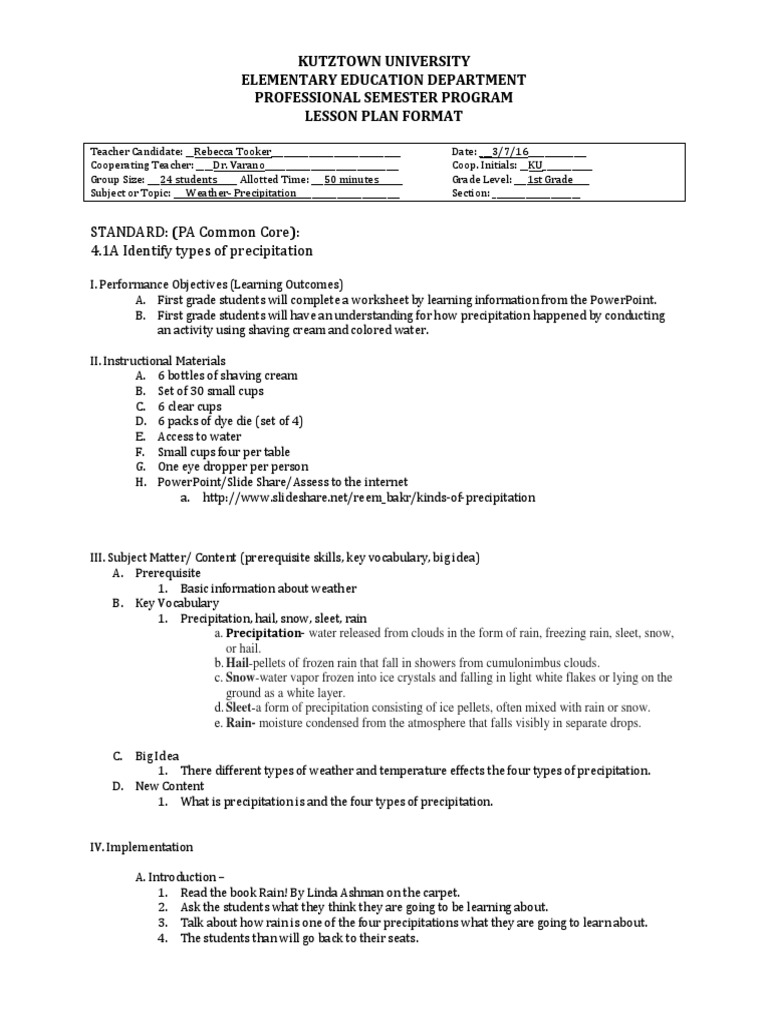 Ku Lesson Plan - Precipitation Lesson Final PDF | PDF | Precipitation ...