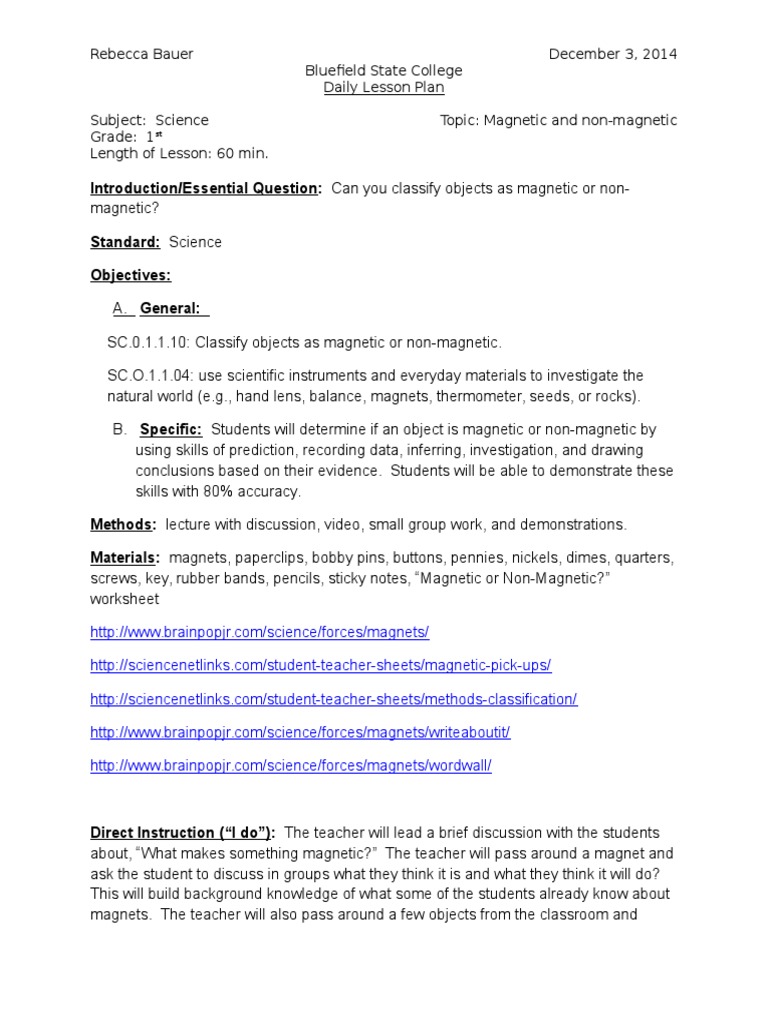 Magnets Lesson Plan