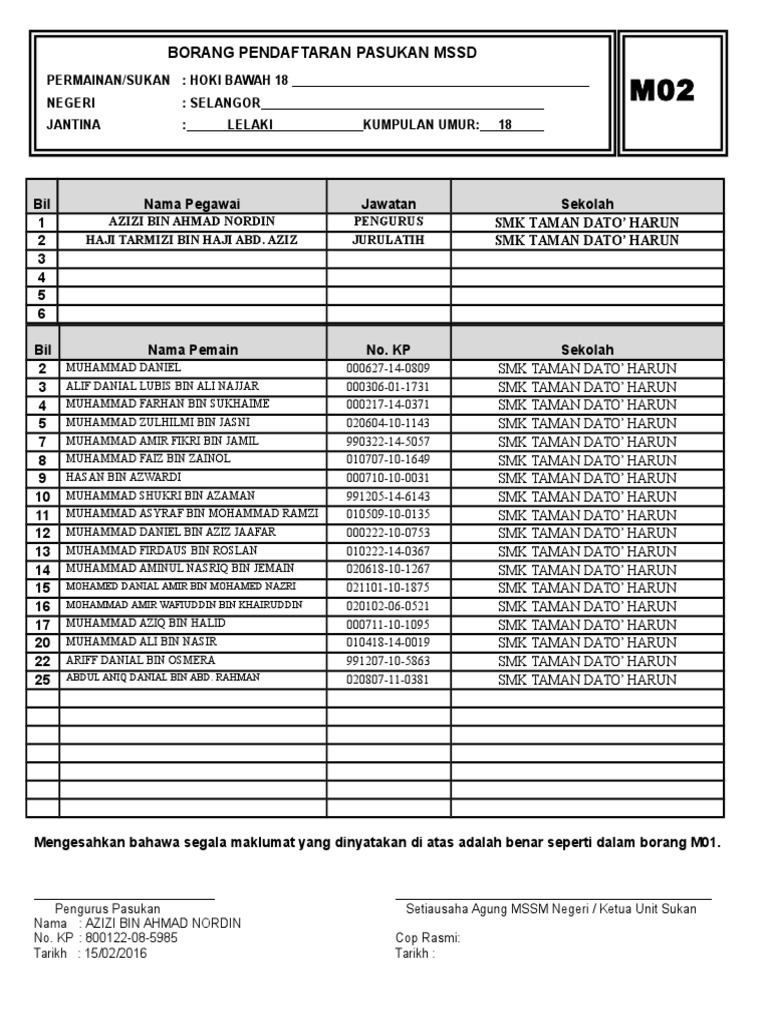 Borang Pendaftaran M02 2016 | PDF