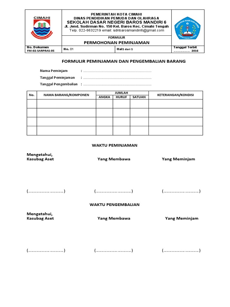 FM 02 Sarpras 05 Form Peminjaman Dan Pengembalian BRG | PDF