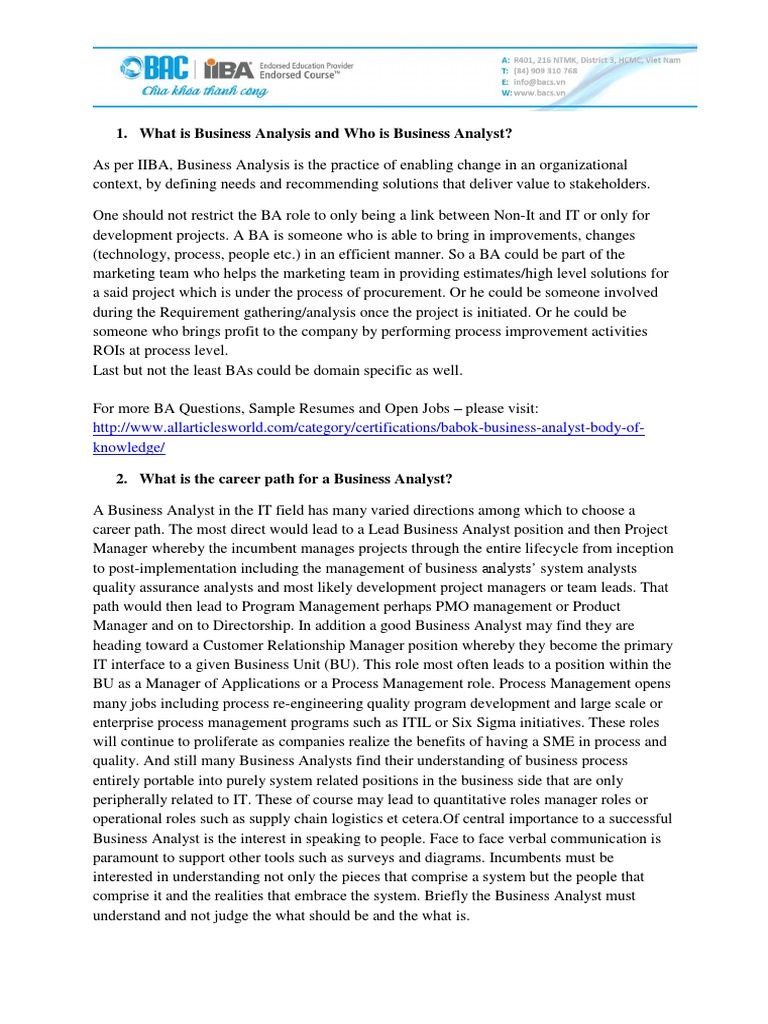 BAC - Business Analyst Interview Questions With Answers | PDF | Use Case | Software Development ...