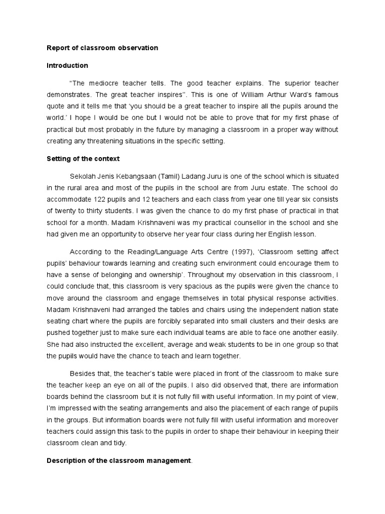 Report of Classroom Observation | PDF | Classroom Management | Classroom