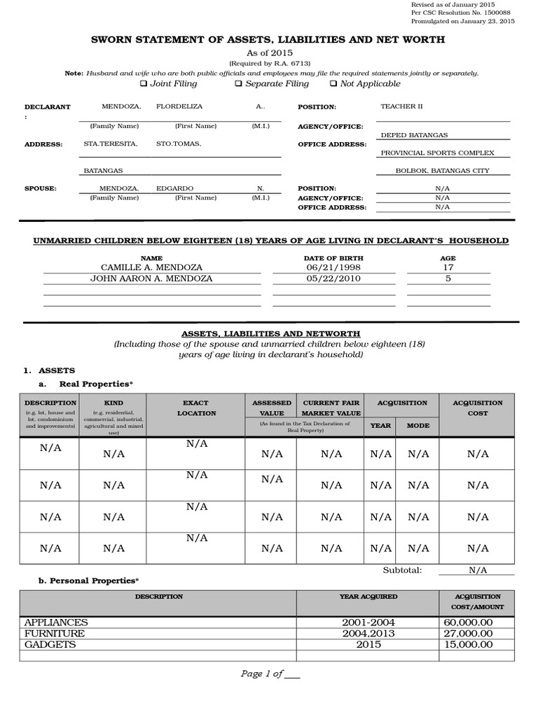 2015 Saln Form | Loans | Business