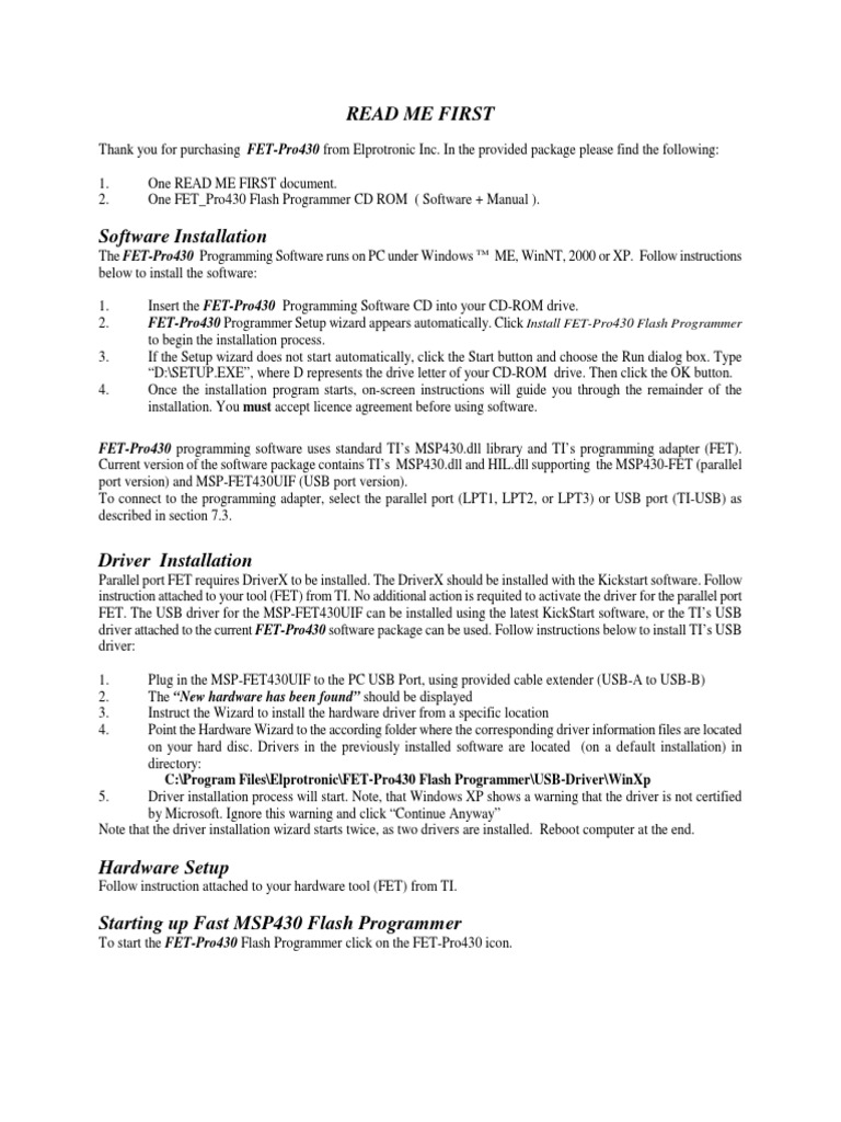FET Pro430 ReadMeFirst | PDF | Installation (Computer Programs ...