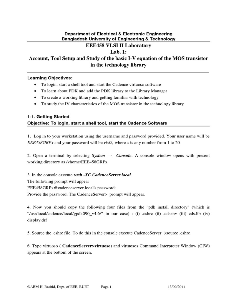 Account, Tool Setup and Study of The Basic I-V Equation of The MOS ...
