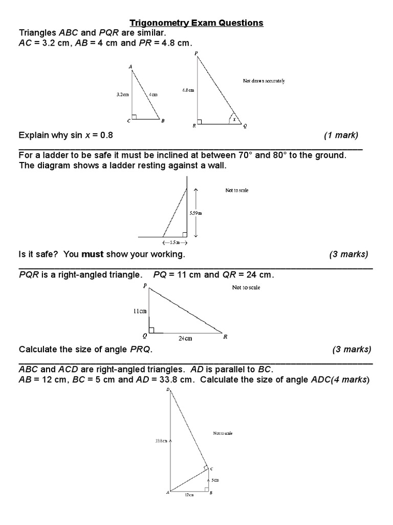 Trigonometry Exam Questions | PDF