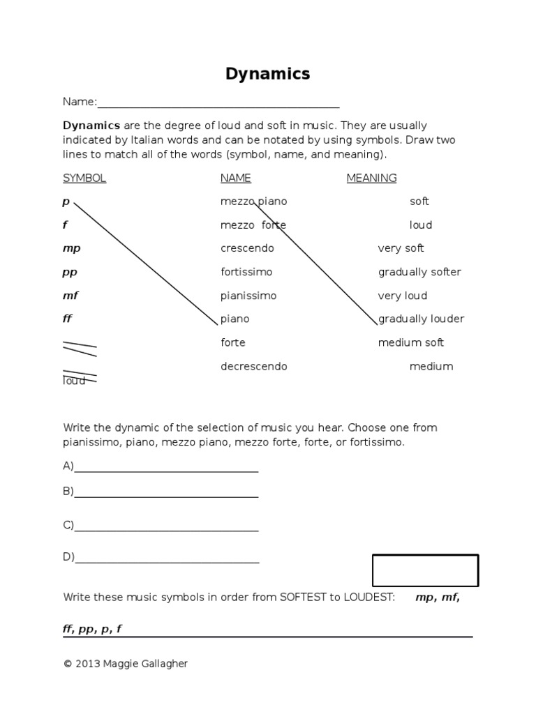 Dynamics Worksheet Grades | PDF