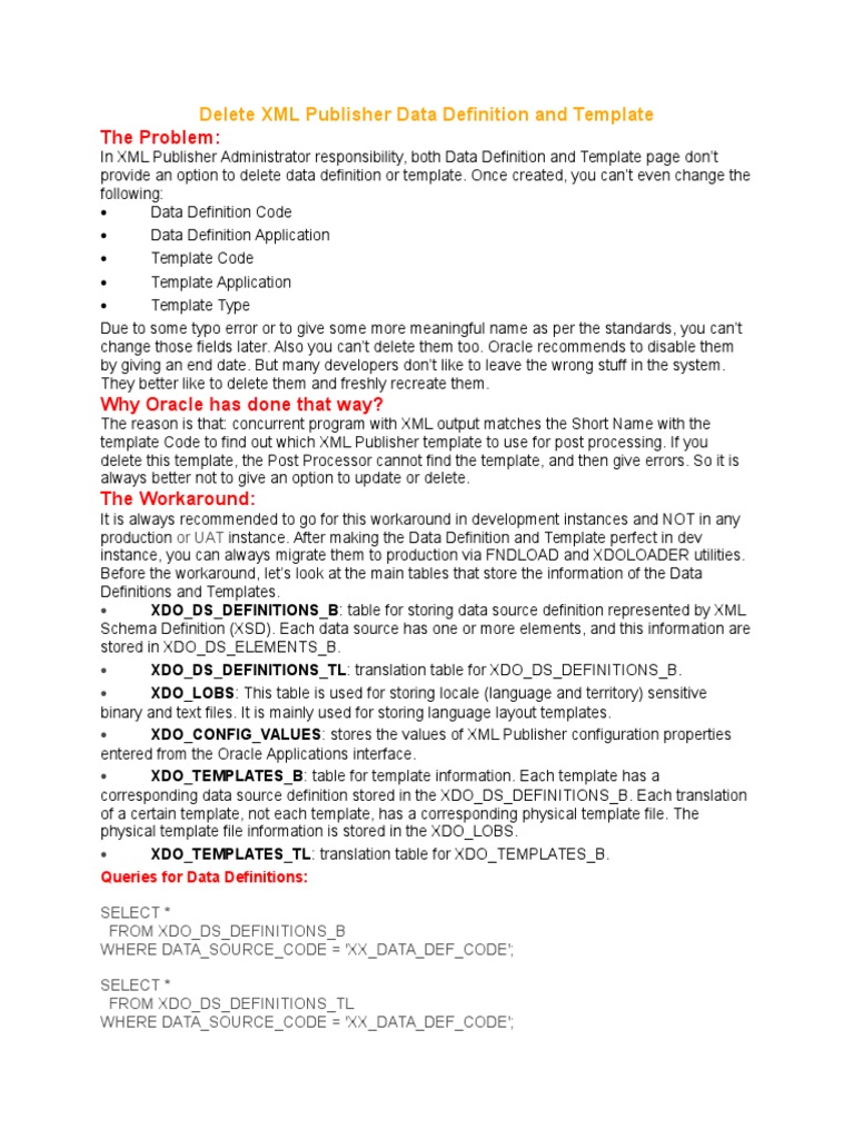 Delete XML Publisher Data Definition and Template | PDF | Xml ...