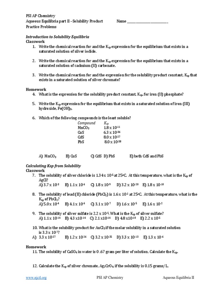 KSP Solutibilty | PDF | Precipitation (Chemistry) | Solubility