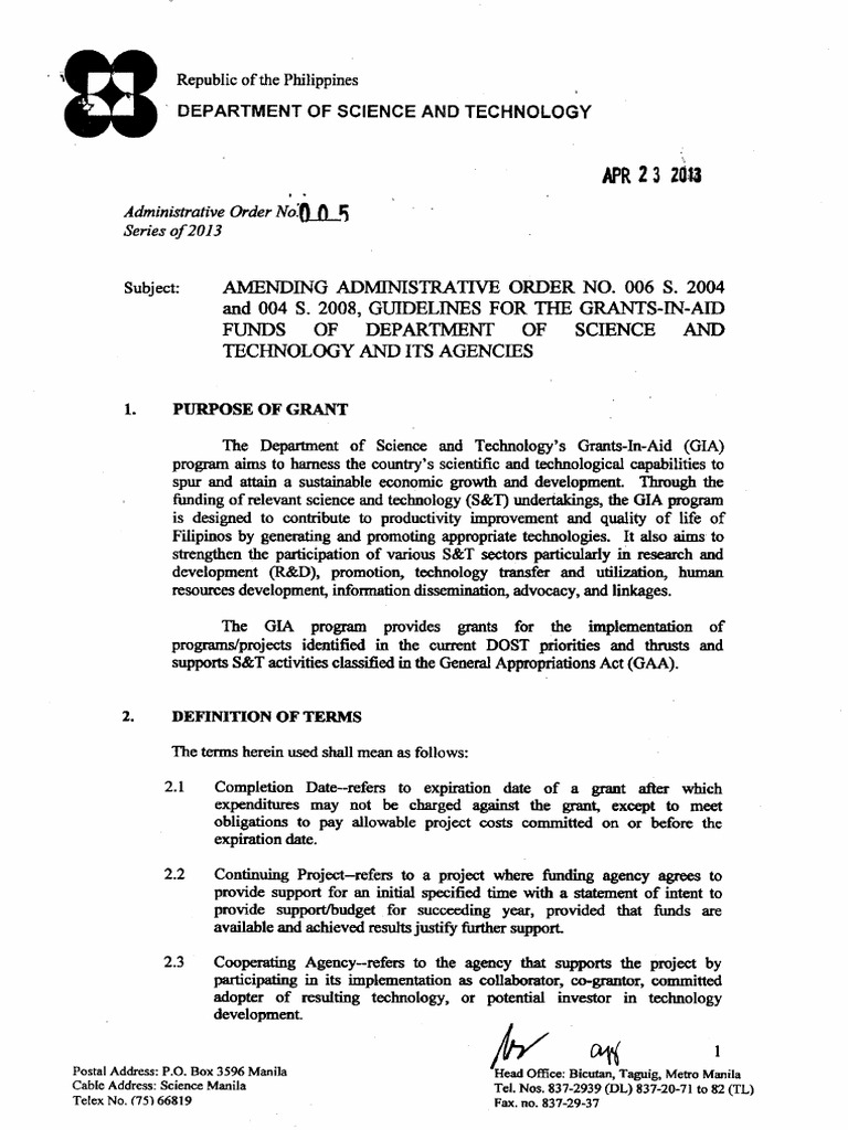 Guidelines For The Grants in Aid Funds of DOST and Its Agencies | PDF ...