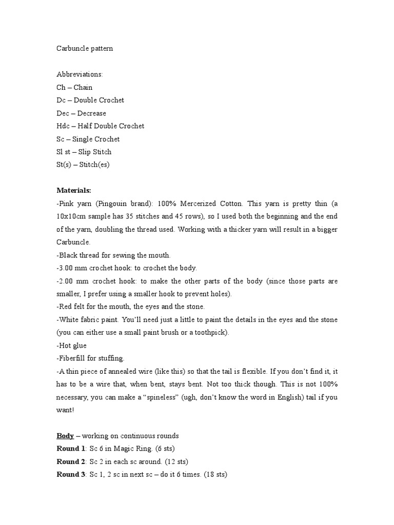 Carbuncle Pattern | PDF | Crochet | Clothing Industry