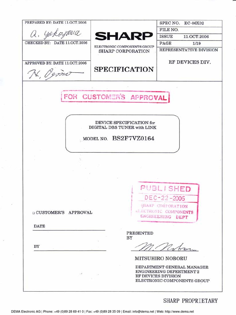 BS2F7VZ0164 Sharp Tuner | PDF | Electronic Engineering | Telecommunications