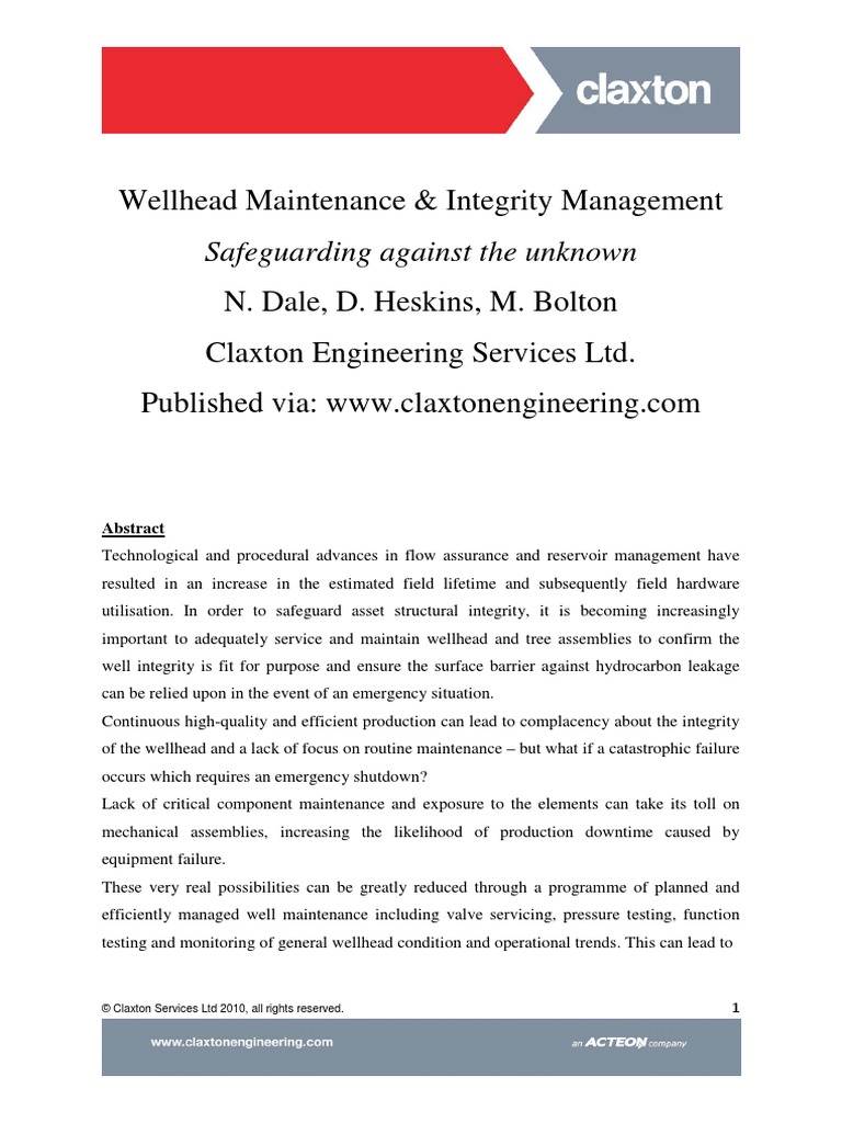 Claxton Wellhead Maintenance Technical Paper | PDF