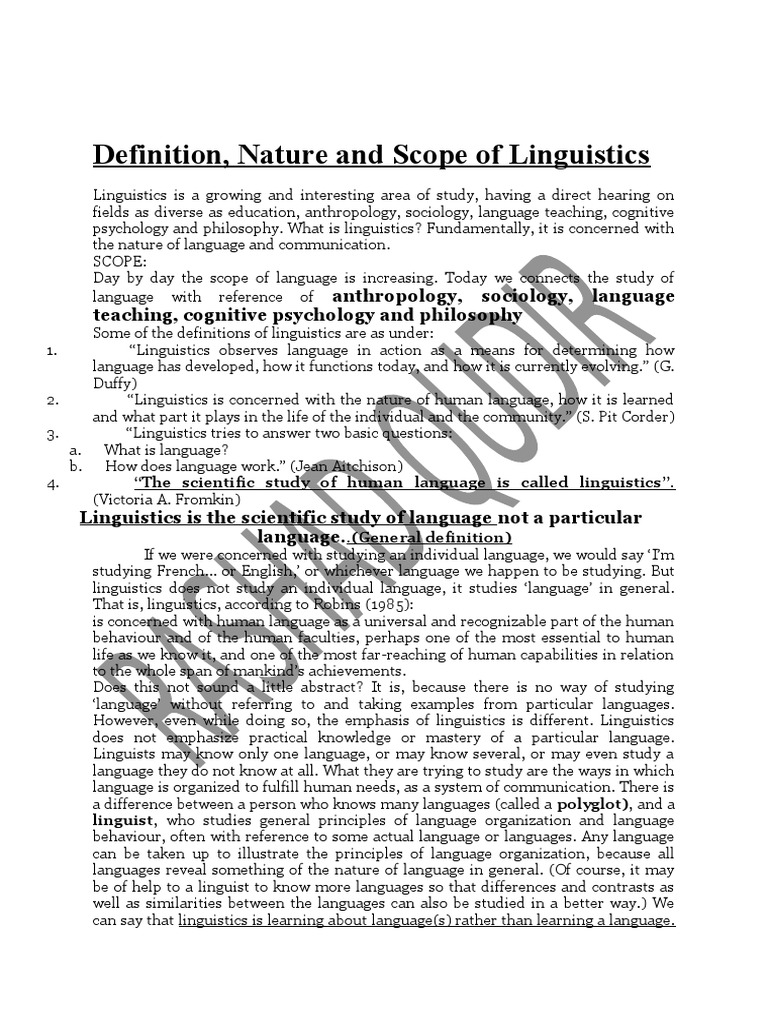 The Scientific Study of Language: Defining Linguistics and Exploring ...