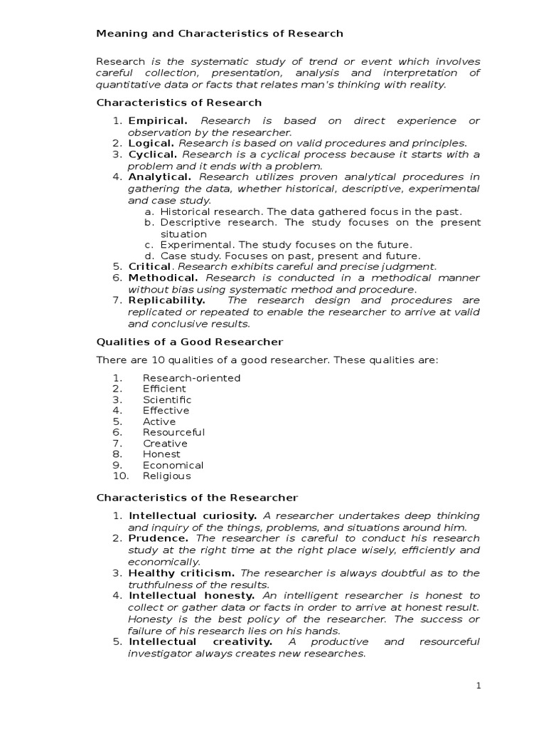 Meaning and Characteristics of Research | PDF | Research Design ...
