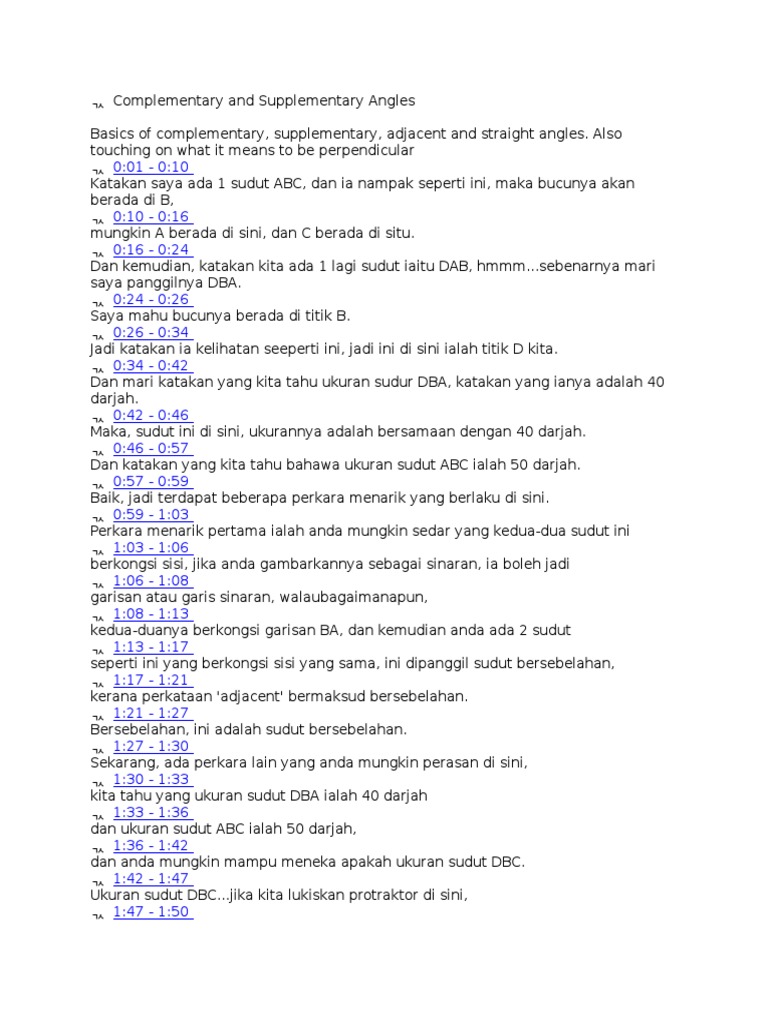 Complementary and Supplementary Angles | PDF | Sudut | Tegak Lurus