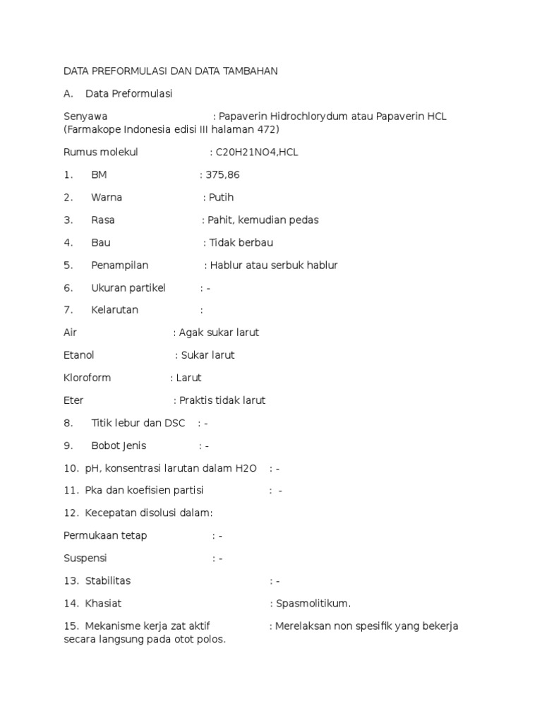 Data Preformulasi | PDF