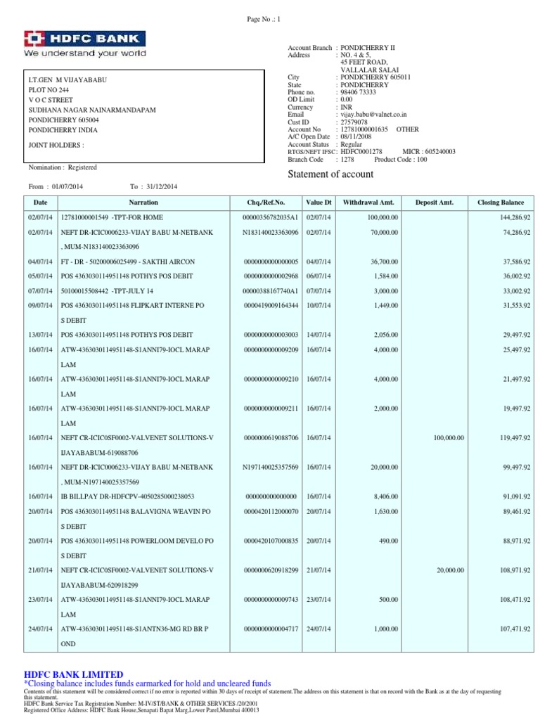 ICICI Bank Statement | PDF