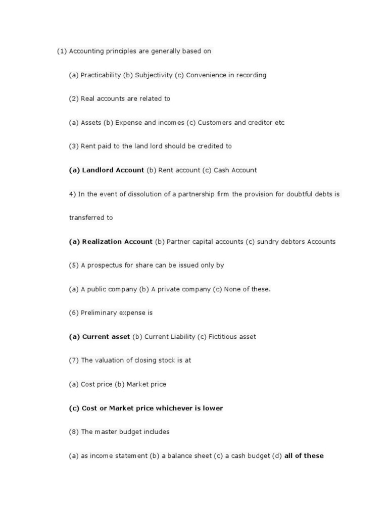 Accounting Principles MCQs and Answers | PDF | Debits And Credits | Expense