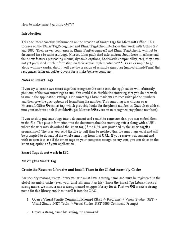 Creating Smart Tags in C# for Office | PDF | Windows Registry | Library ...