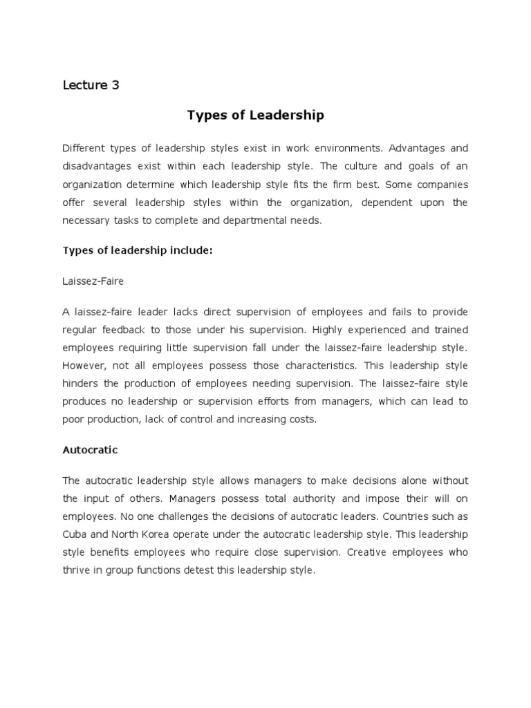 Types of Leadership | PDF | Leadership | Transformational Leadership