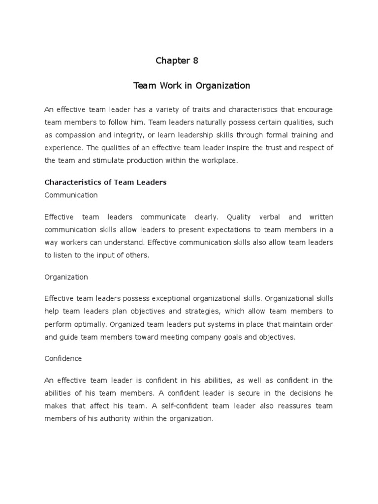 Teamwork in An Organization | PDF | Transformational Leadership ...