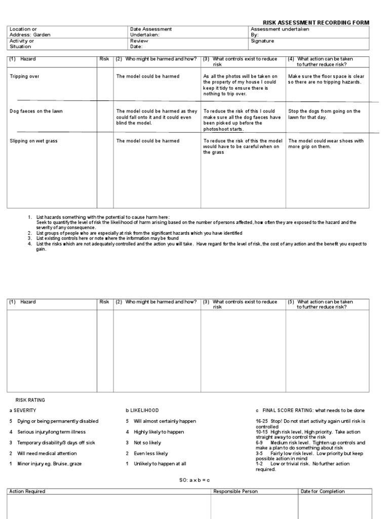 Garden Risk Assessment Form | PDF | Self-Improvement | Wellness