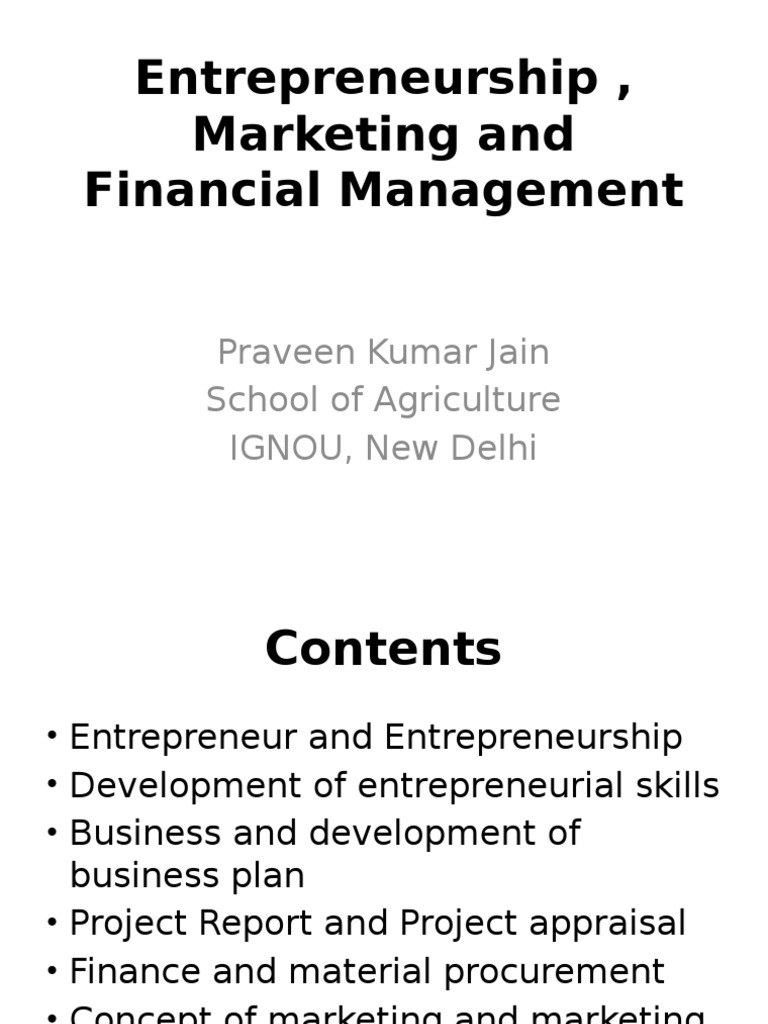 Entrepreneurship, Marketing and Financial Management | PDF ...