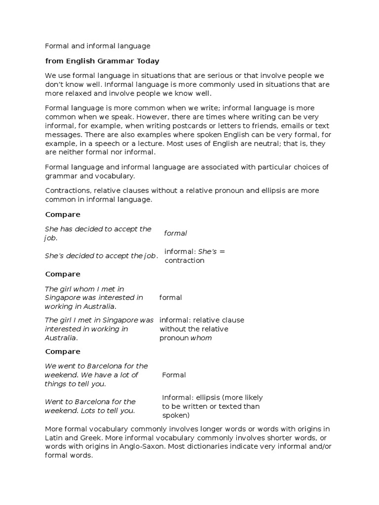 Formal and Informal Language-Cambridge Dictionary | PDF | English ...