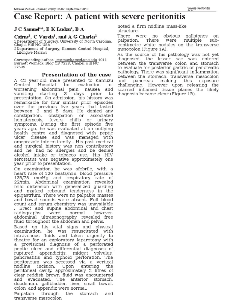 Case Report Peritonitis Word | PDF | Pancreas | Digestive System